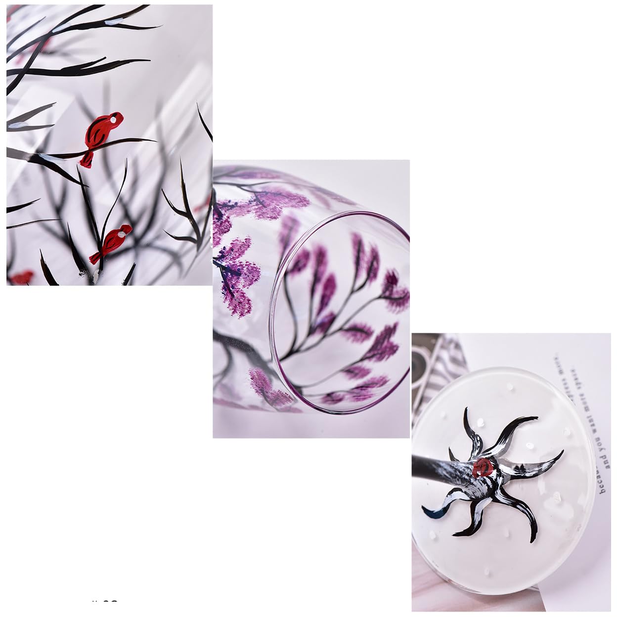 Four Seasons Tree Wine Glasses, Hand Painted Wine Glasses, Unique Anniversary Wedding Christmas Gift (B, L)