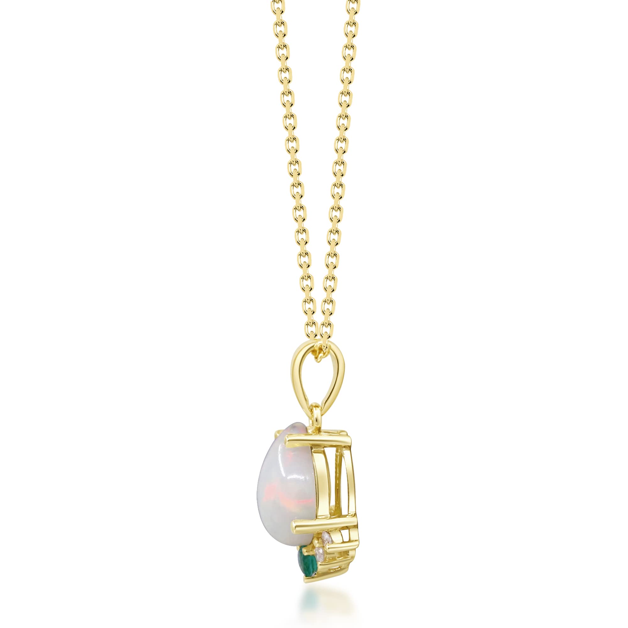 Gin & Grace 10K Yellow Gold Ethiopian Opal and Emerald Pendant Necklace with Diamonds for women | Ethically, authentically & organically sourced (Pear) shaped opal hand-crafted jewelry for her