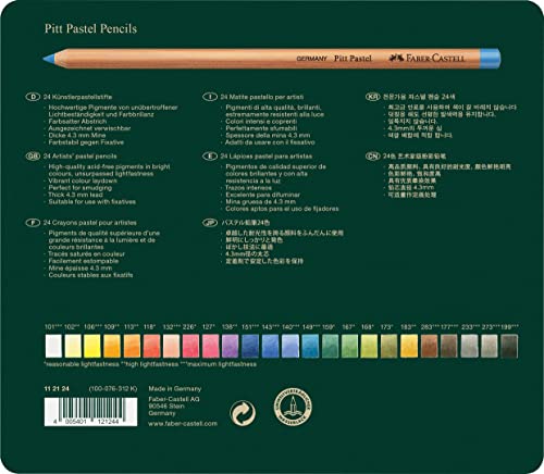 Faber-Castel FC112124 Pitt Pastel Pencils in A Metal Tin (24 Pack), Assorted