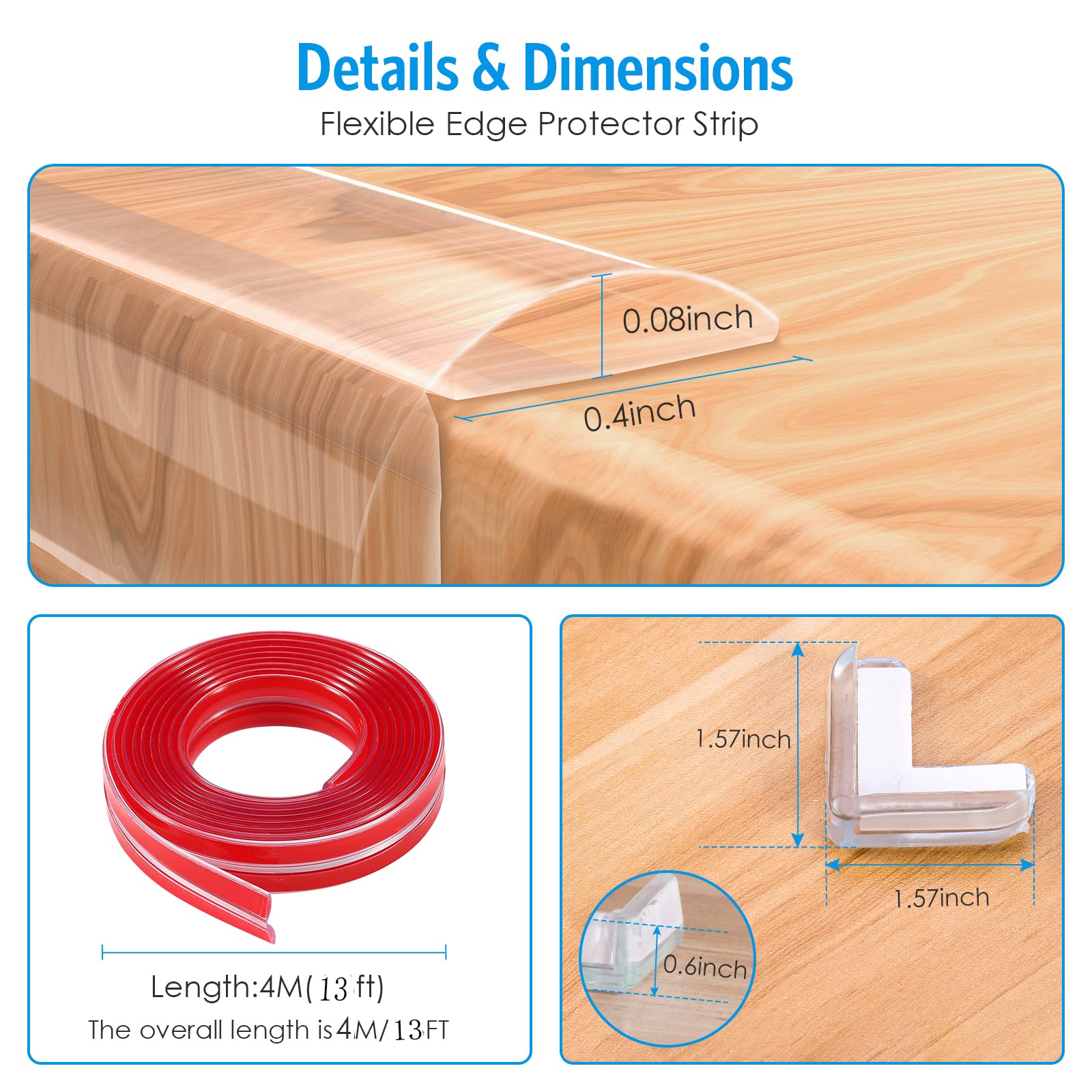 New Upgraded Baby Proofing, 13ft Silicone Edge Protector Strip Clear with 4 Corners, Soft Corner Protectors with Pre-Taped Strong Adhesive, for Cabinets, Tables, Drawers