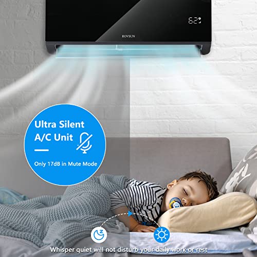 ROVSUN Wifi Enabled 12,000 BTU Mini Split AC/Heating System with Inverter, 19 SEER 115V Energy Saving Ductless Split-System Air Conditioner with Pre-Charged Condenser, Heat Pump & Installation Kit (Black Series)