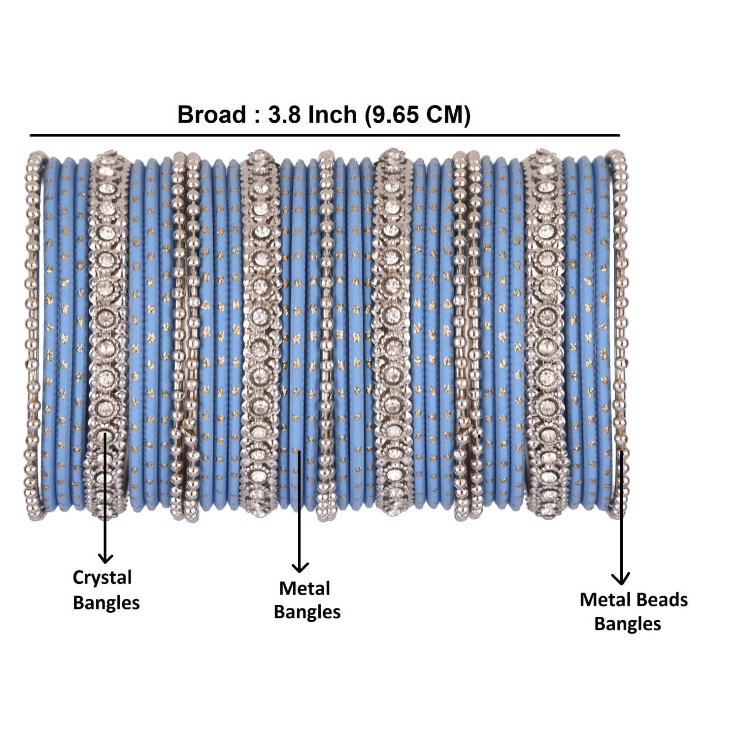 Efulgenz Indian Bangle Set Rhinestone Crystal Boho Oxidized Bracelet Metal Bangle Set Jewelry for Women (36 Pcs) Size-2.6, Blue