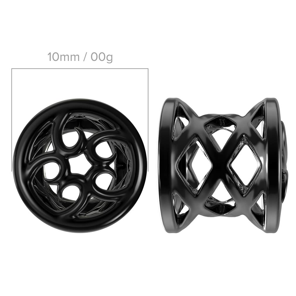 Evonix Unique Plugs - No Stink Double-Flared Gauges 00 Black For Ears | Classy Custom Design Thin Wall Flesh Tunnels Earrings Pair For Women Men 10mm