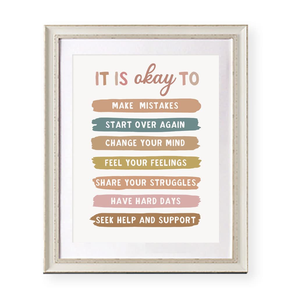 It's Okay To Make Mistakes, Boho Classroom Decor, Therapy Office Decor, Calm Corner, Anxiety, Classroom Wall Decor, School Counselor Office Decor, Be Yourself, Unframed (11x14 INCH)