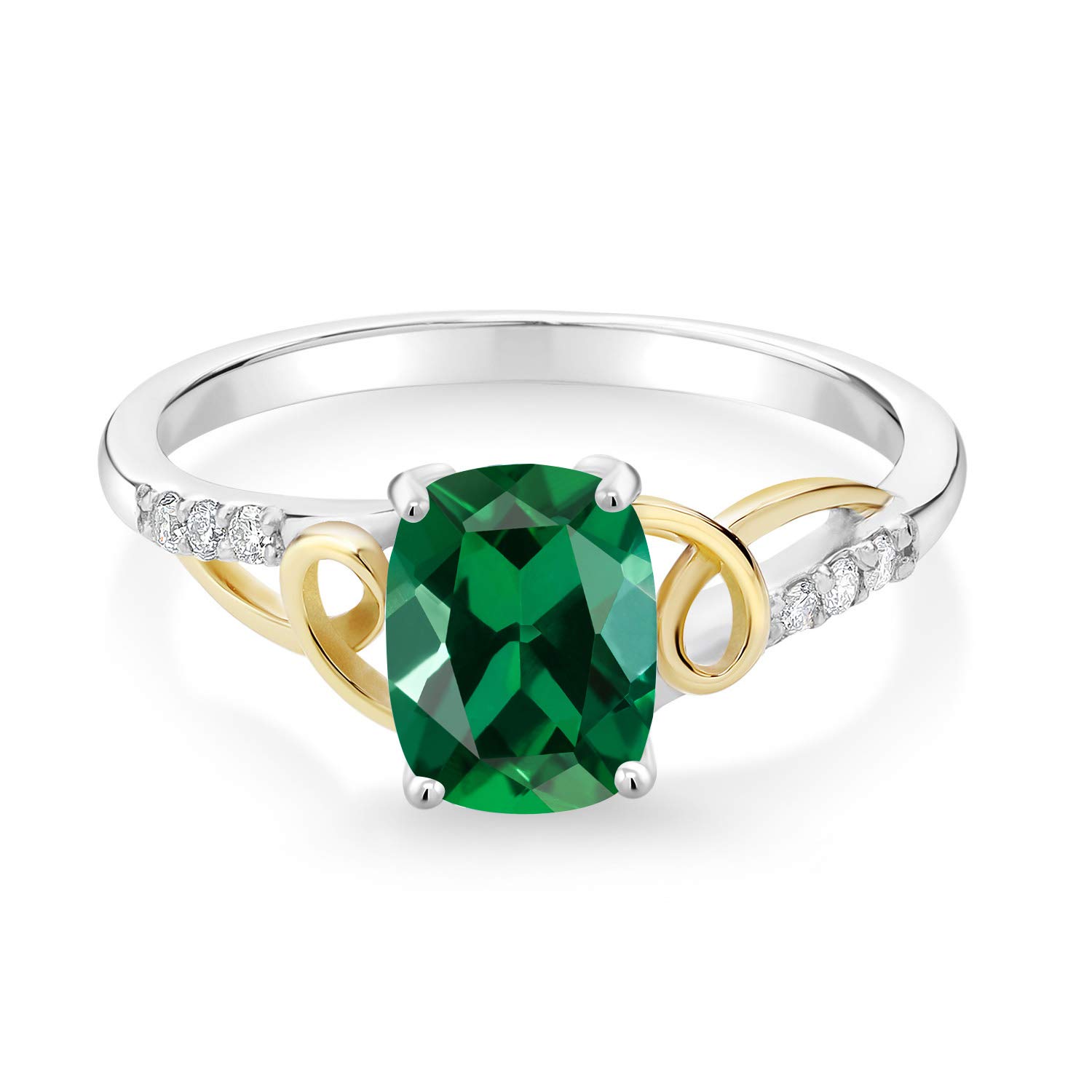 Gem Stone King 10K Yellow Gold and 925 Sterling Silver 8X6MM Cushion Gemstone Birthstone and Lab Grown Diamond Engagement Ring | Wedding Anniversary Promise Ring For Women