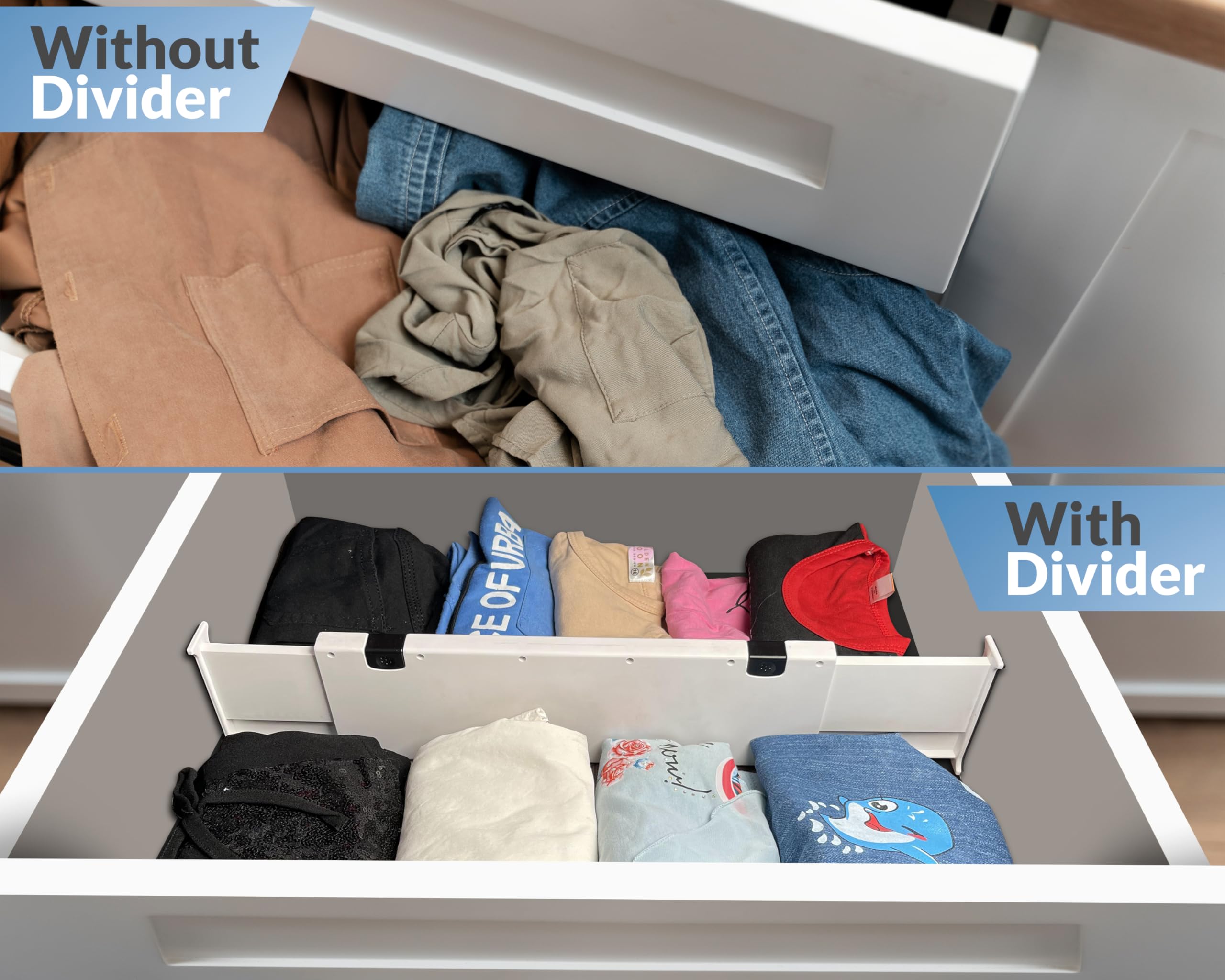 FAHBI Drawer Dividers 4 Pack, 4" High, 13" to 21" Expandable Drawer Organizer for Clothing, Kitchen Storage Drawers 2 Way Adjustable Divider for Closet, Firm Foam Ends