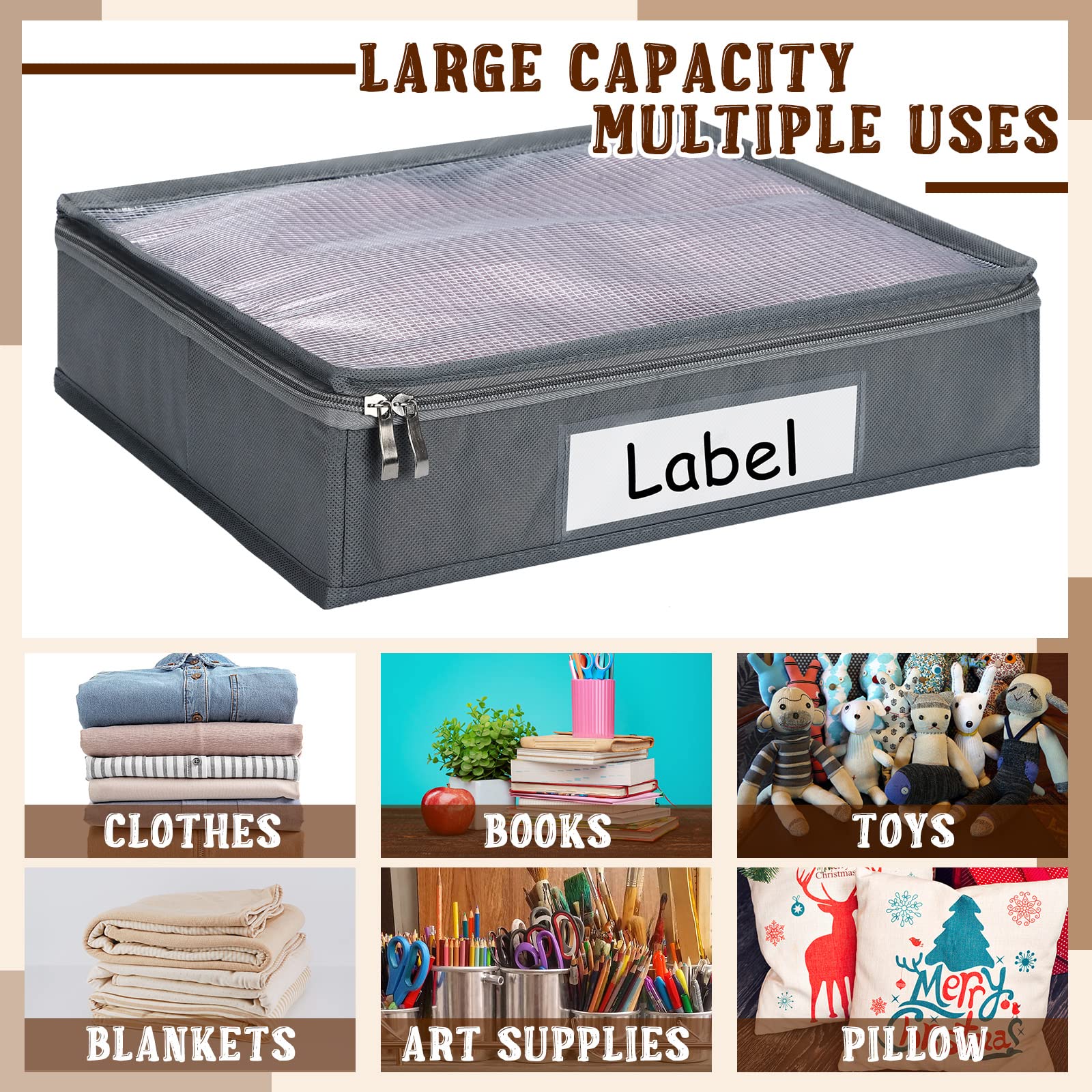 Panelee 6 Pcs 14 x 12 x 3 Inch Sweater Storage Bags Easy Gliding Zippered Sweater Bag Sweater Organizer Closets Under the Bed Zippered Storage Bags with Label Pocket to Avoid Dust Dirt (Gray)