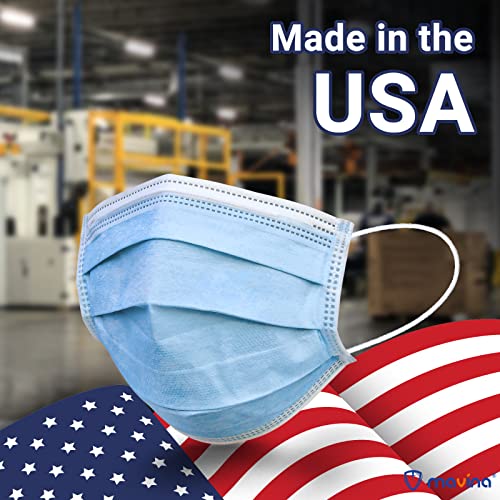 MAVINA Medical Grade Face Masks Disposable Made in USA, EcoGuard Face Mask 3 Ply ASTM Level 3 Disposable Face Masks for Adults, 50 Pack