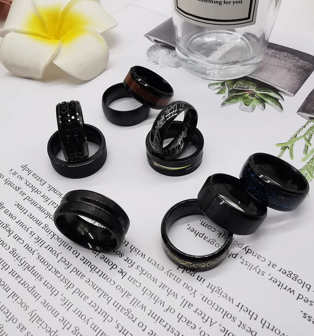 FINZOR 16Pcs Stainless Steel Fidget Band Rings for Men Women Spinner Ring Cool Rings Wedding Promise Band Ring Jewelry Set Size 10