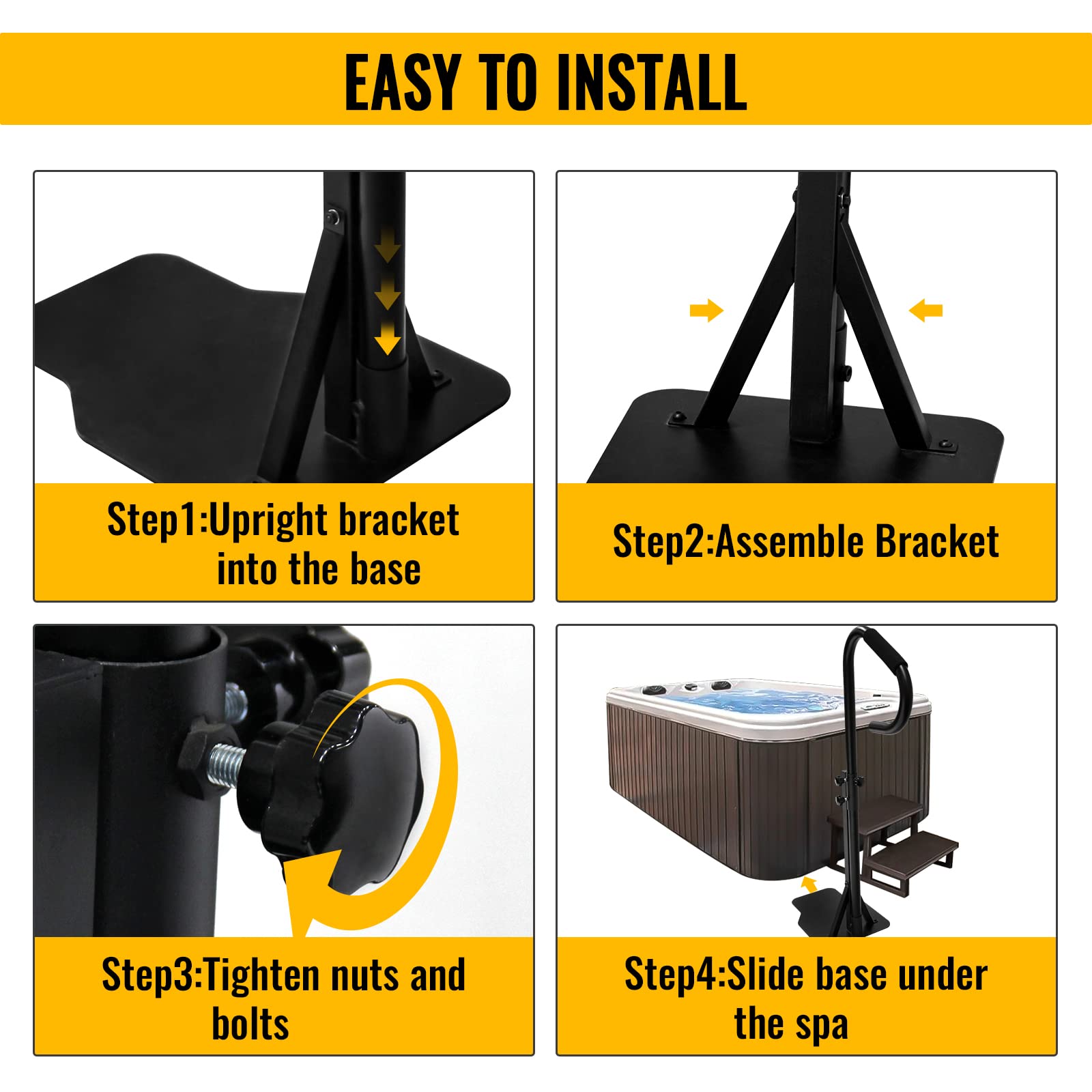 KODOM Hot Tub Handrail Spa Safety Rail 57"H,Hot Tub Hand Rail Slide Under Mounting Base 600LBS Capacity Spa Side Handrail Hot Tubs Rail with Sponge Rubber Grip for Indoor/Outdoor Bath