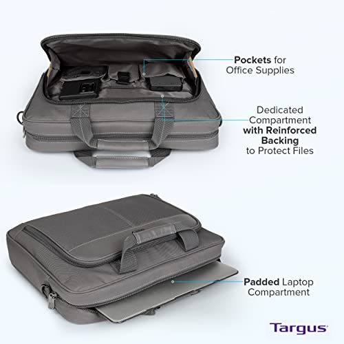 Targus 15-16 Inch Classic Slim Laptop Bag, Gray - Ergonomic Briefcase and Messenger Bag - Spacious Foam Padded Laptop Bag for 16" Laptops and Under (TCT027US)