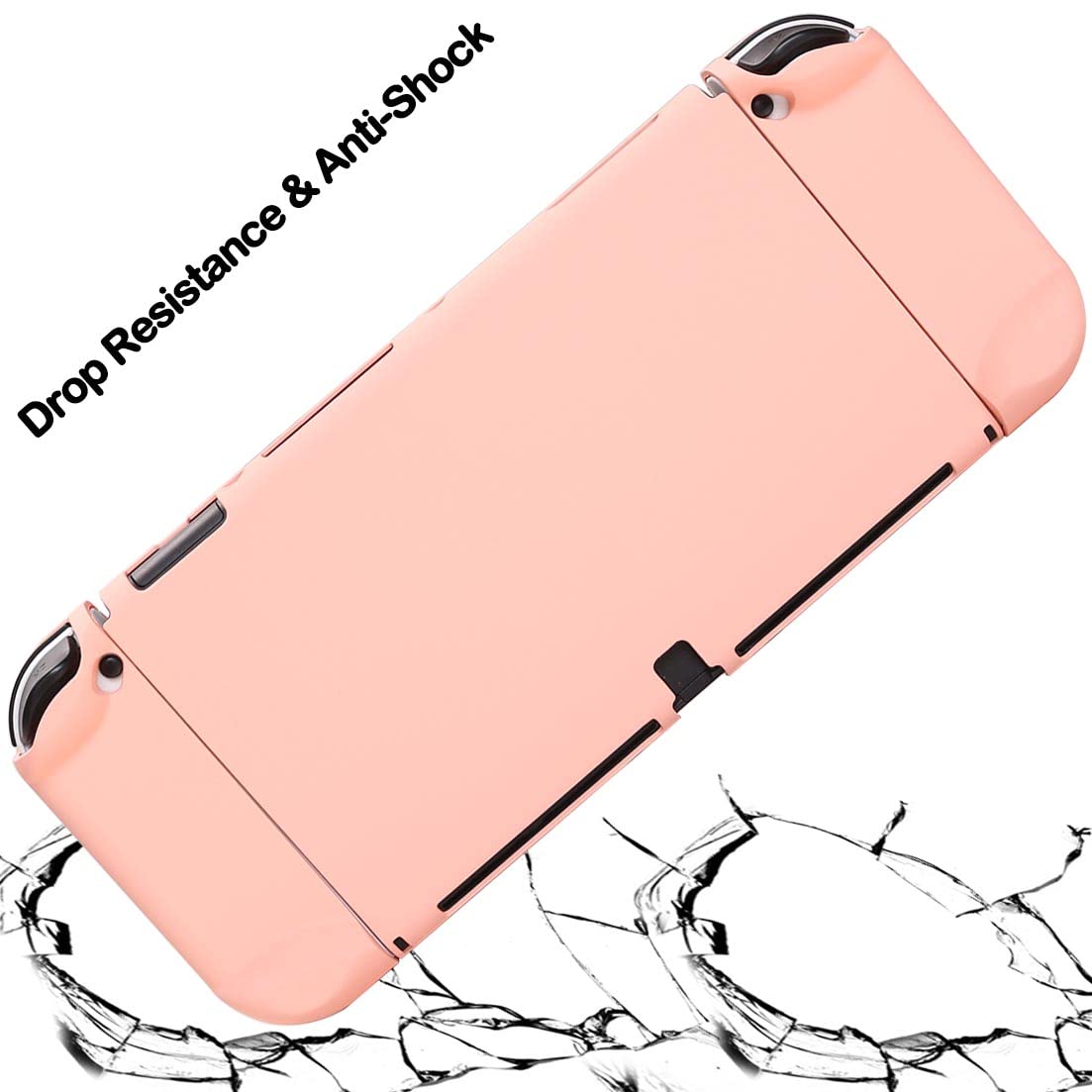 GUTIAL Dockable Case for Nintendo Switch OLED Model 2021 - Cute Protective Cover Case for Nintendo Switch OLED 7 Inch and Joy-Con Controller with Screen Protector and Thumb Grips - Pink