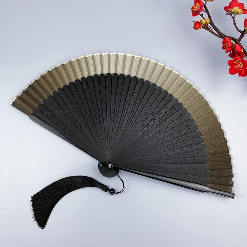 Fan Folding Fan Ancient Style Hanfu Cheongsam Easy to Open and Close Dance Fan Solid Color Summer Folding Female Fan (Color : Brown)