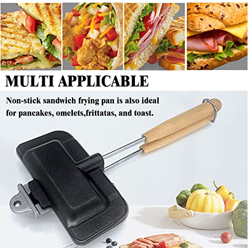 Hot Sandwich Maker Hot Dog Toaster, labato Double-Sided Sandwich Baking Pan Double Sided Frying Pan, Nonstick Sandwich Maker Flip Grill Pan for Breakfast Pancakes, Toast, Omelets (Silver+Black)