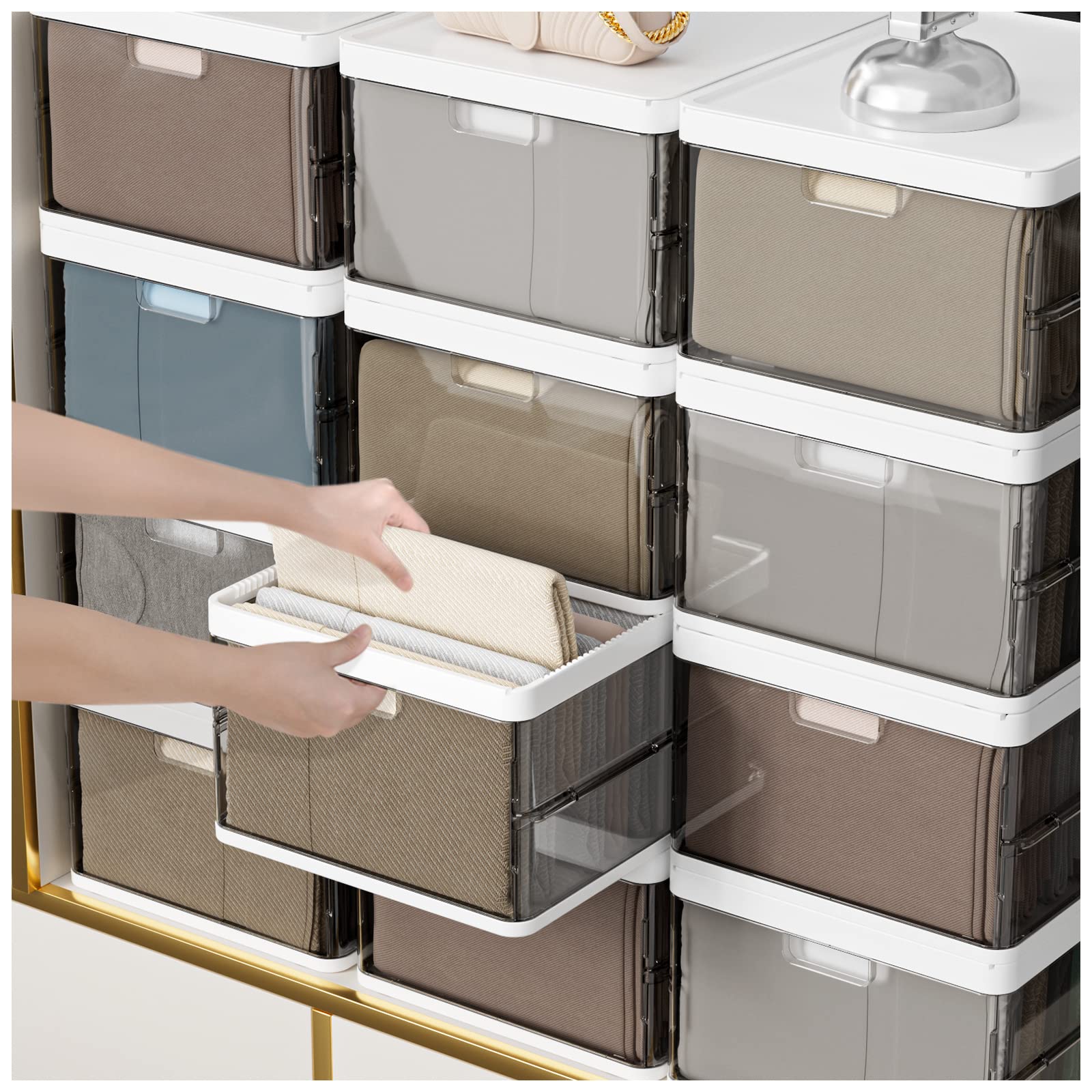 Gsiekare Closet Organizers and Storage, 4 Pack Storage Bin with 2 lids,Collapsible Totes for Storage, Plastic Stackable Storage Bins, Storage Drawers for Clothes Toys