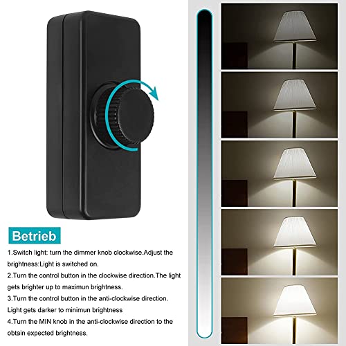 Jaquiain Inline LED Dimmer Switch, Built-in ON/Off and Knob Control Dimmer for Dimmable 3-100W LED/Incandescent Black