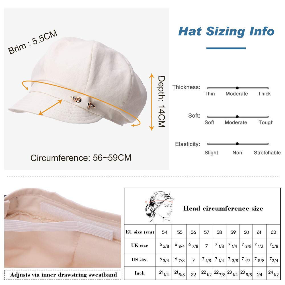 Fancet Women's Classic Visor Beret Newsboy Cabbie Cap Summer Gatsby Adjustable Cozy Black Hat