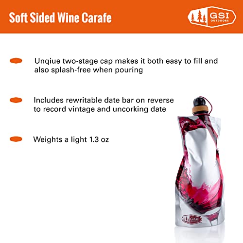 GSI Outdoors Soft-Sided Wine Carafe | 750 ml Wine Carafe for Travel, Camping, Festivals, Picnics, or Backyard | Wine Gift, Wine Accessories