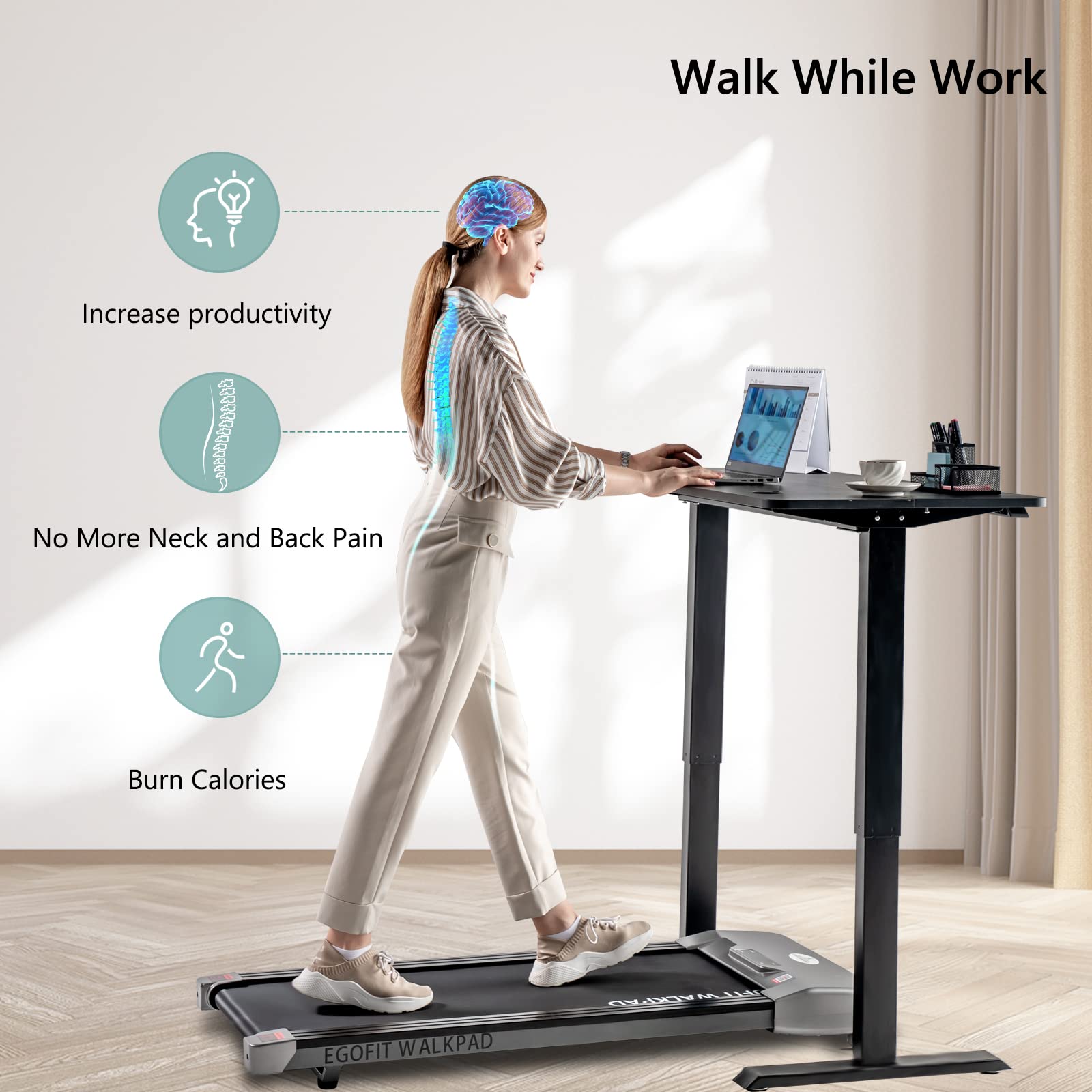 Egofit Walkpad Under Desk Treadmill Walking Pad Portable Flat Treadmill for Home&Office Exerciser Under Standing Desk, Model F1-3.7MPH, Installation Free with LCD Display, Ultra Slim and Silent