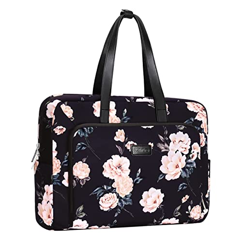 MOSISO Laptop Tote Bag Compatible with MacBook Air 15 M2 A2941 2023/Pro 16 2023-2019 M2 A2780 M1 A2485 A2141, 15-15.6 inch Notebook, Camellia Travel Work Briefcase with Front Pocket & PU Handle, Black