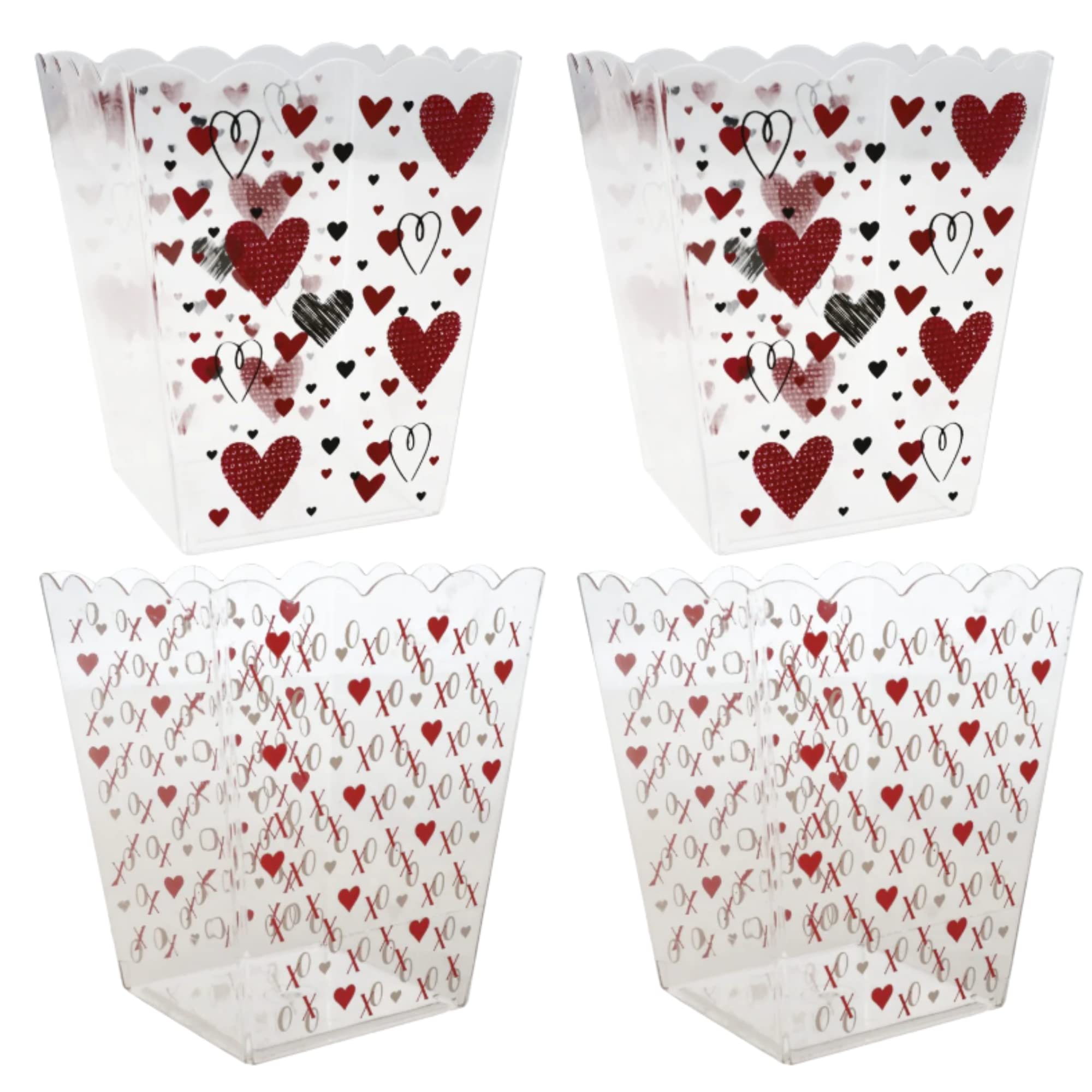 GS Valentine's Day Popcorn Buckets, Hearts Treat Candy Tub, Reusable Decorative Cups for Home Movie Nights Concession Holiday Carnival Wedding Birthday Themed Party Decor 4 Pieces with HFW Bonus Gift
