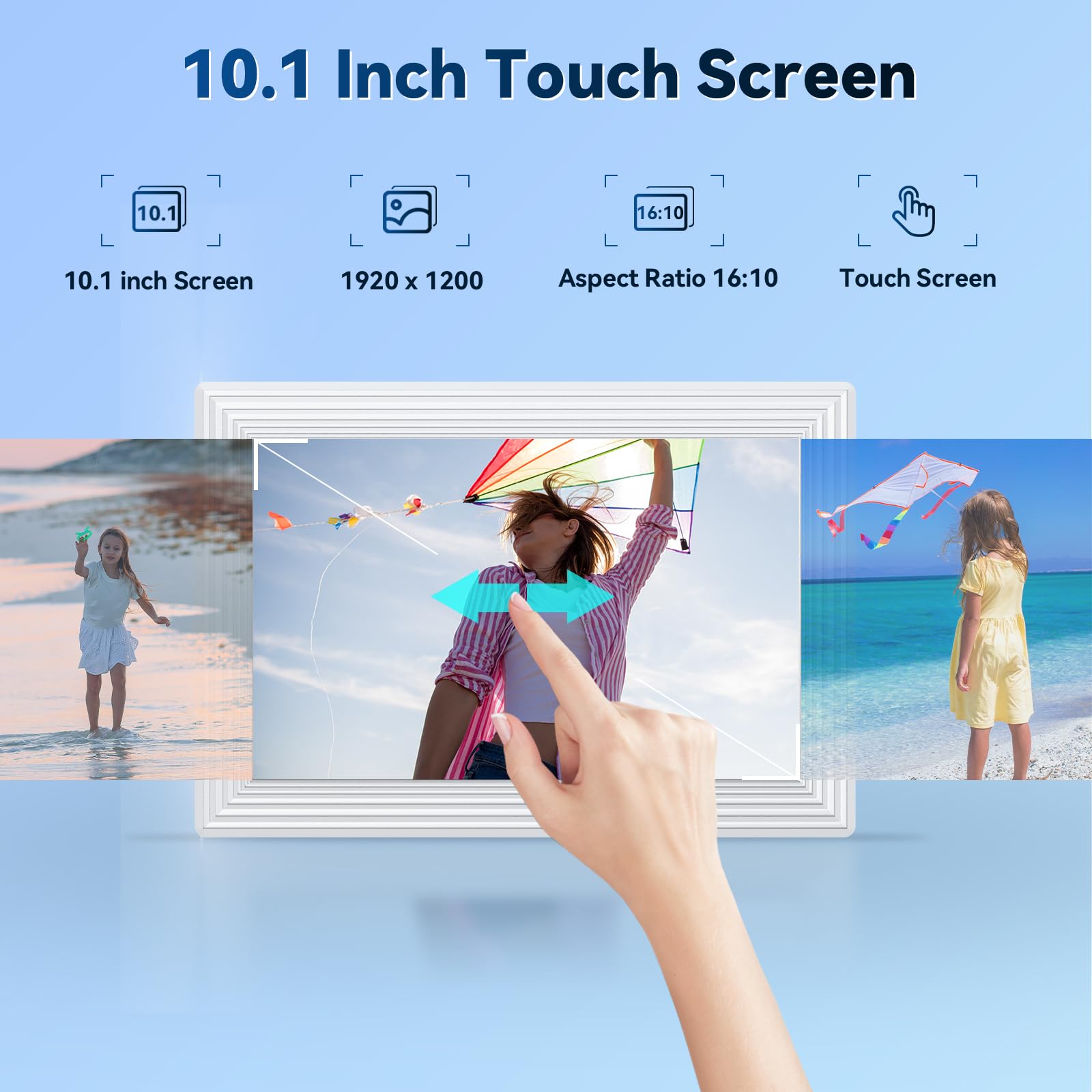 Frameo WiFi Digital Picture Frame, 10.1 Inch Smart Digital Photo Frame with 16GB Storage 1280x800 IPS HD Touch Screen, Auto-Rotate, Easy Setup to Share Photos or Videos Remotely via App from Anywhere