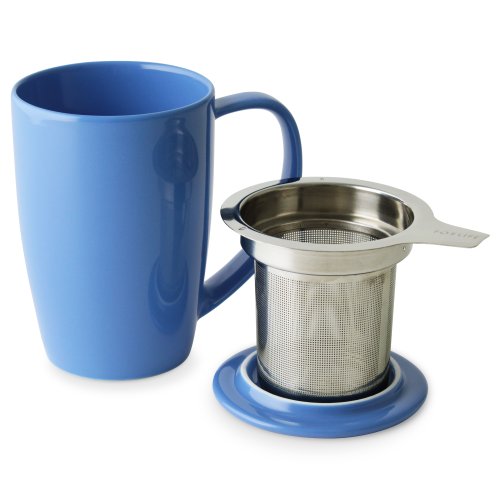 FORLIFE Curve Tall Tea Mug with Infuser and Lid, 15-Ounce, Blue