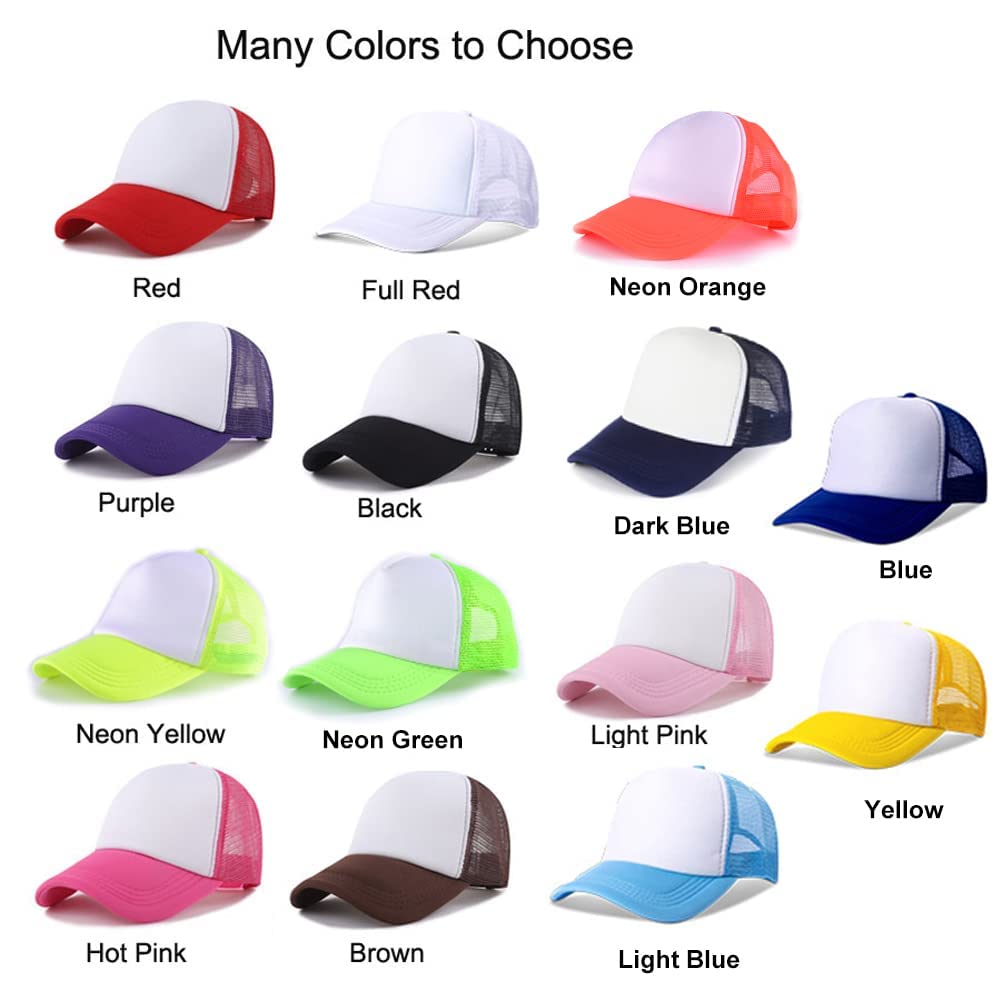 EICOO Sublimation Blank Polyester Mesh Hats Hot Pink Color Cap Mesh Trucker Summer Mesh Cap Blank Hat 2 Pack (Hot Pink)