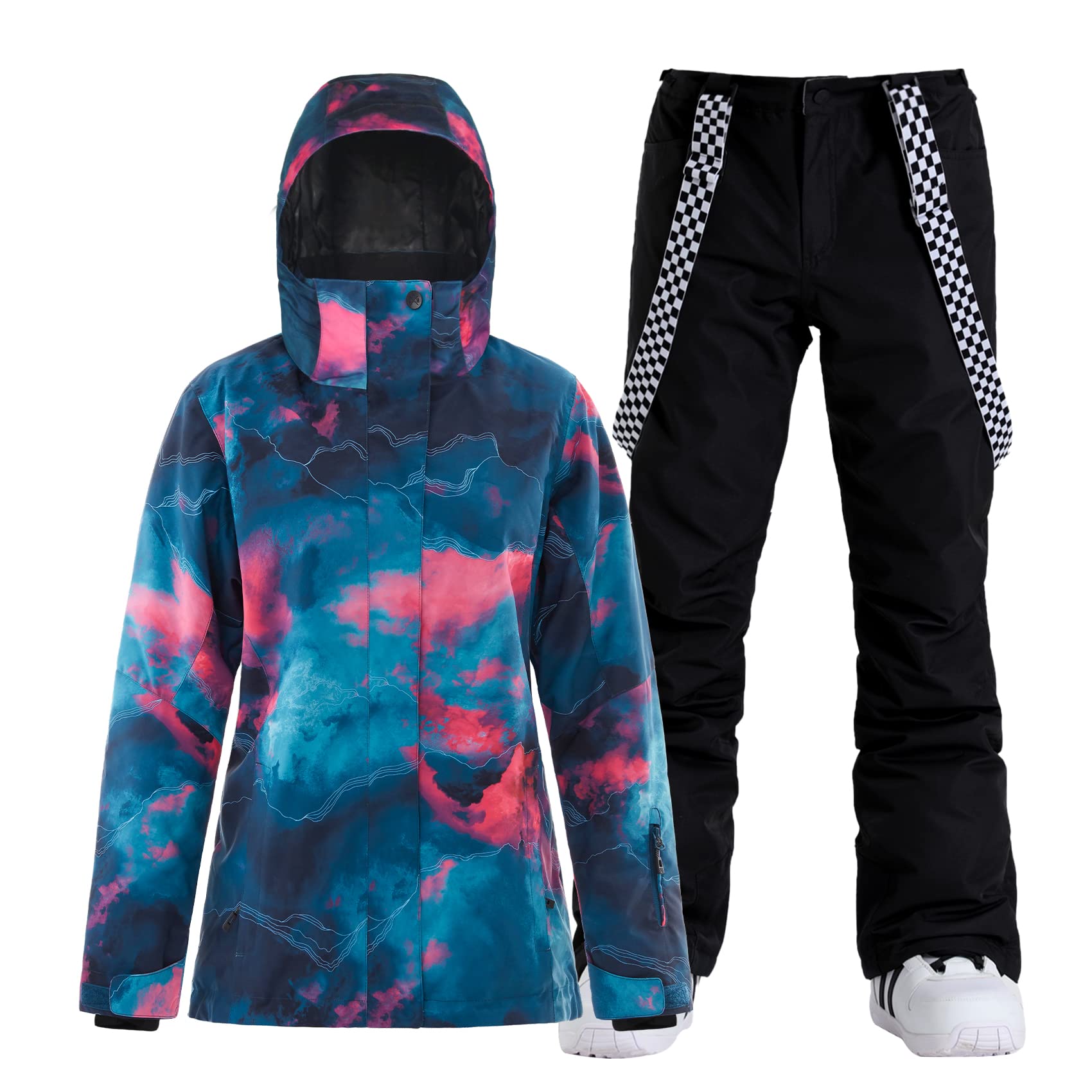 GSOU SNOW Womens Ski Jacket and Pants Snowboarding Snowsuit Coat Warm Winter Hooded Waterproof Windproof