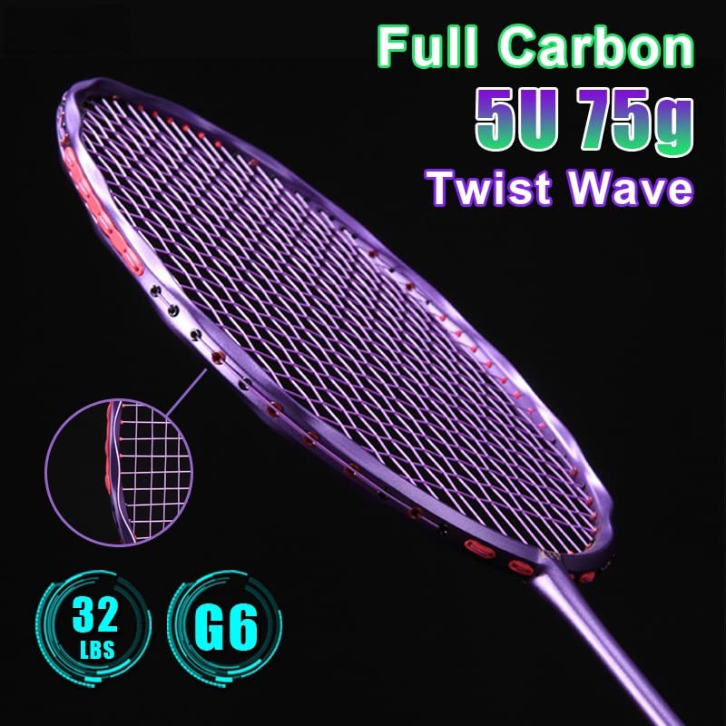 JHHDP 5U 75g 30Lbs Full Carbon Fibre Twist Frame Badminton Racket with Free Tied (Color : D, Size : 1)