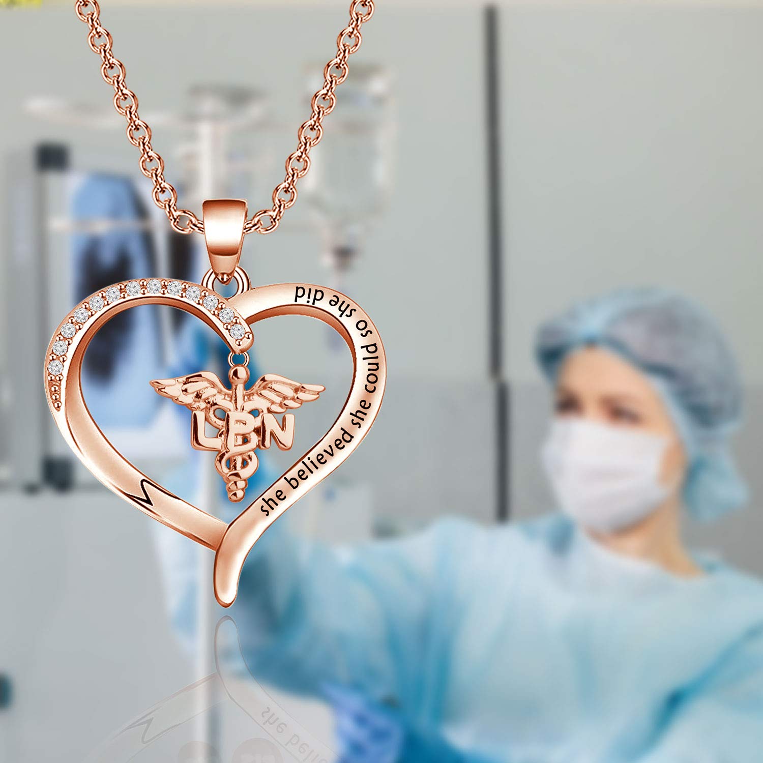 ENSIANTH LPN Gift LPN Necklace Licensed Physicians Nurse Gift Nursing Student She Believed She Could So She Did Inspiration Gift (LPN NE RG)