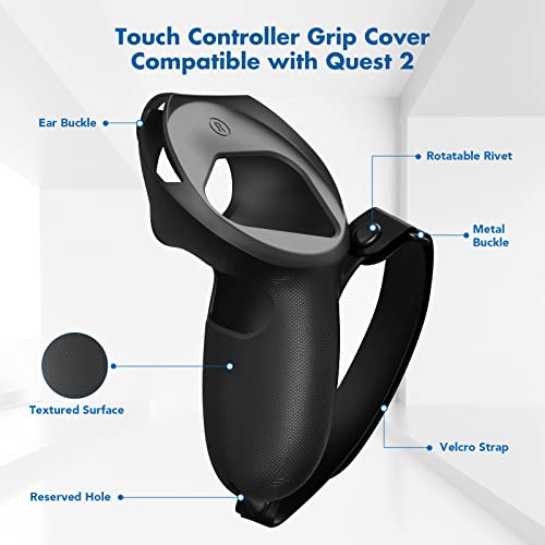 KIWI design Controller Grip Cover Accessories and Link Cable Accessories Compatible with Quest 2 (16FT Black)