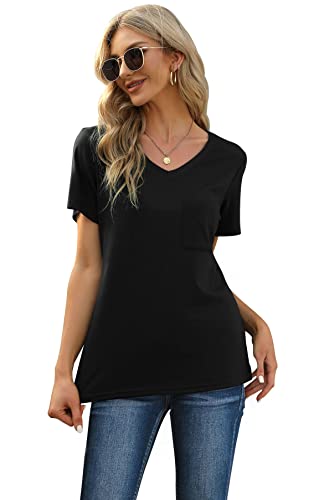 RUBZOOF Two Piece Outfits for Women Short Sleeve V Neck Casual Summer Pjs Lounge Sets Black XL