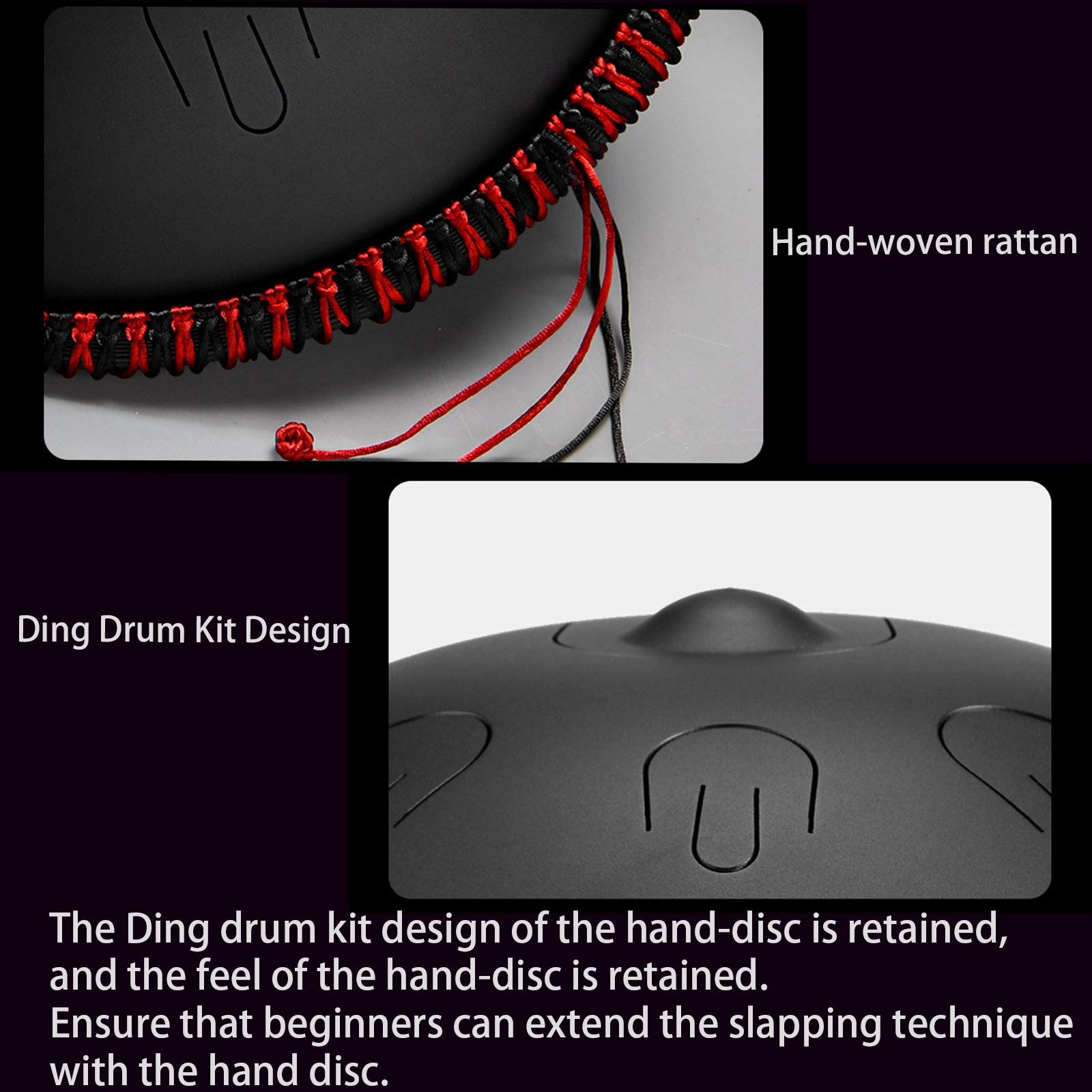 Handpan drum instrument, handpan in D Minor 9 Notes 14 inches Steel Hand Drum with Soft Hand Pan Bag, 2 handpan mallet