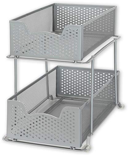 SimpleHouseware 2 Tier Sliding Cabinet Basket Organizer Drawer, Silver
