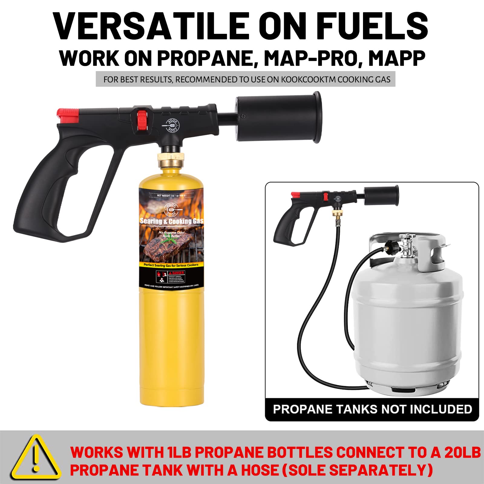 KookCook Cooking Grill Torch Kit with 14.1 oz Fuel Gas Cylinder Sous Vide Blowtorch MAPP MAP Pro Propane Torch Food Kitchen Grilling Gun Culinary BBQ Tool for Searing Outdoor Camping Charcoal Starter