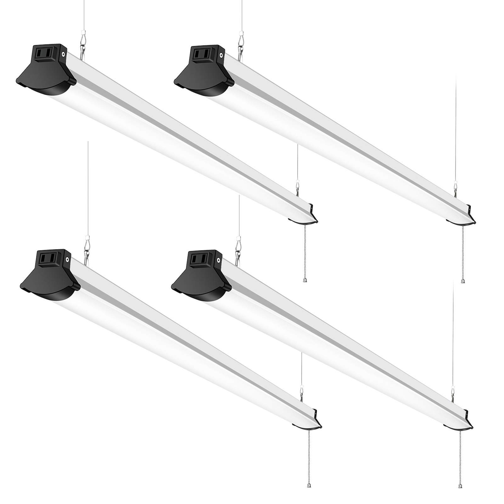 FAITHSAIL 4FT Linkable LED Shop Light, 50 W for Garage, 5600 LM 4 Foot LED Light Fixtures for Workbench, 5000K LED Workshop Light with Plug, Pull Chain, Hanging Mount - 4 Pack