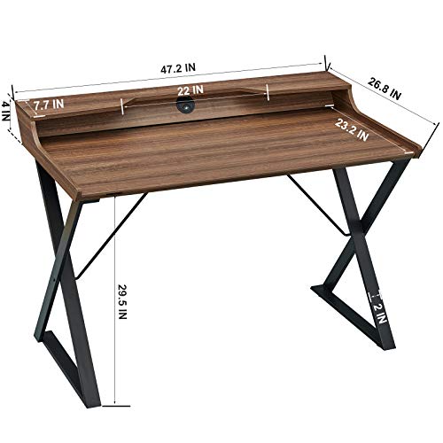 GreenForest Computer Desk with Hutch 47" Home Office Writing Desk Modern Style Study Working Table Laptop PC Workstation, with Heavy Duty Metal Frame and Wooden Desktop,Walnut