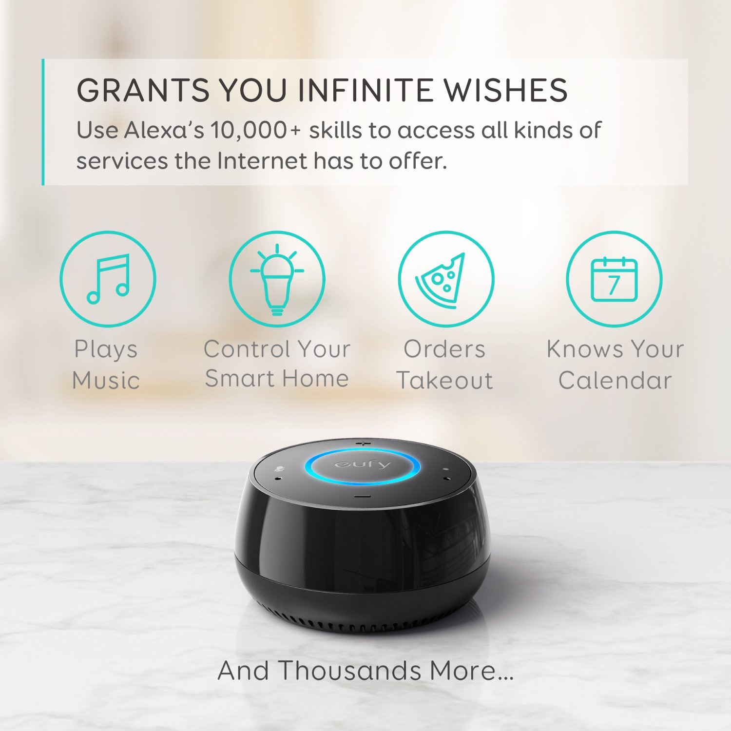 eufy Genie Smart Speaker with Amazon Alexa+Lumos Smart Bulb-Tunable White Starter Kit, Soft White to Daylight (2700K-6500K), No Hub Required, Wi-Fi, 60W Equivalent, A19, E26, 800 Lumens