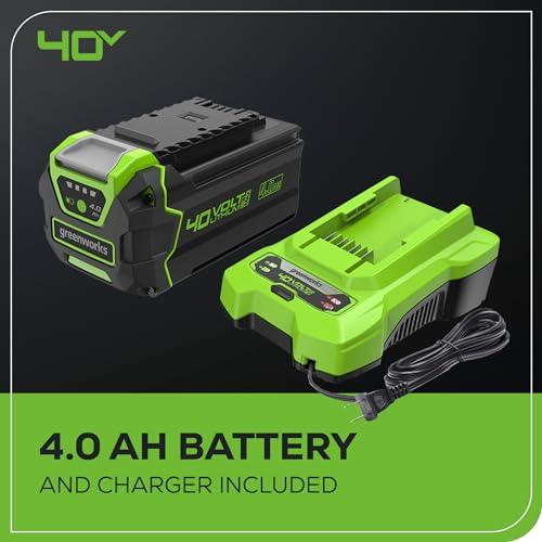 Greenworks 40V (130 MPH / 550 CFM / 75+ Compatible Tools) Cordless Brushless Axial Leaf Blower, 4.0Ah Battery and Charger Included