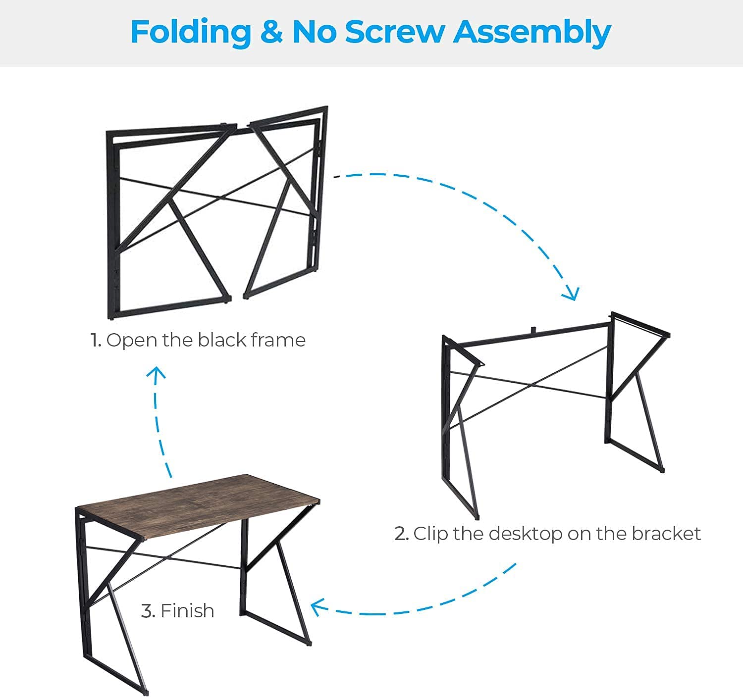 GreenForest Folding Desk No Assembly 40" Foldable Writing Computer Desk Simple Home Office Desk Laptop Table Space Saving, Walnut
