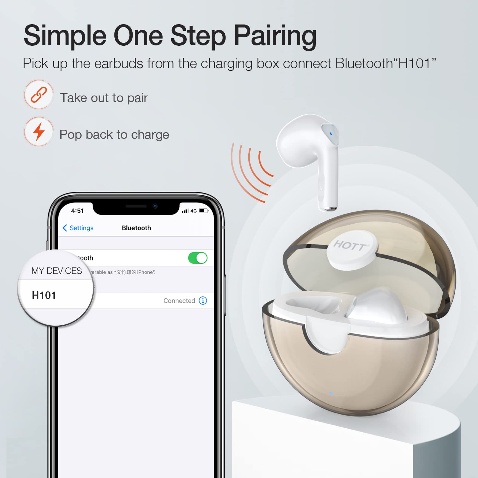 HOTT Wireless Bluetooth Earbuds,True Wireless Sport Earbuds,Type C Earbuds with Microphone,Waterproof Stereo Headphones with Charging Case,in-Ear Headphones Wireless