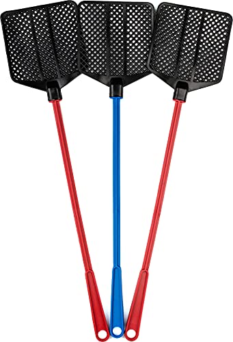 OFXDD Rubber Fly Swatter, Long Fly Swatter Pack, Fly Swatter Heavy Duty, Red and Blue Colors (3 Pack)