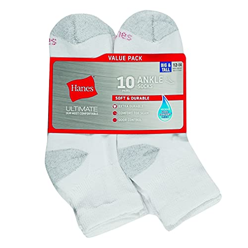 Hanes Ultimate Men's Big & Tall X-Temp Cool Comfort Ankle Socks, 10-Pair Pack