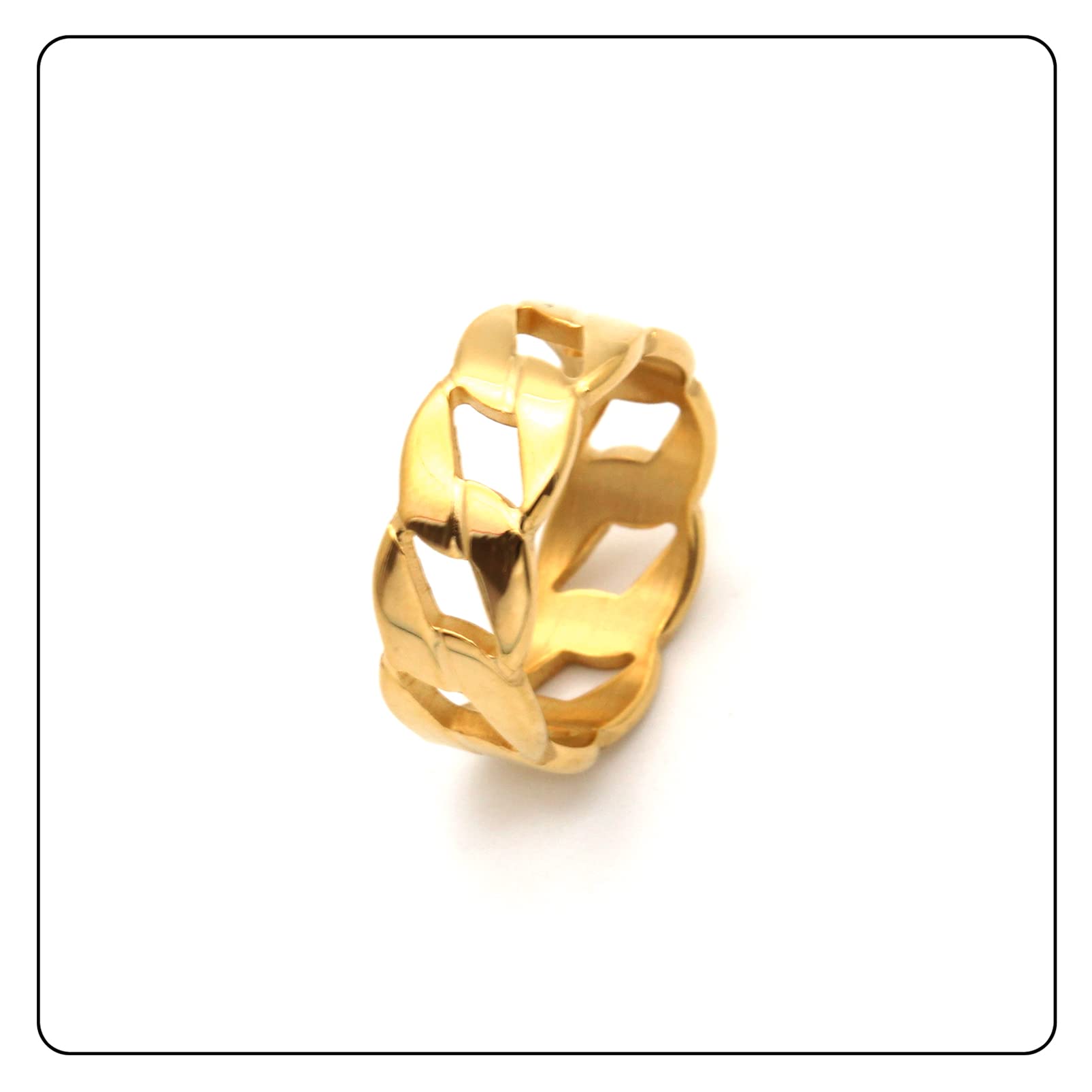 Fusamk Punk Rock 18K Gold Stainless Steel Cuban Chain Band Ring(Gold(11))