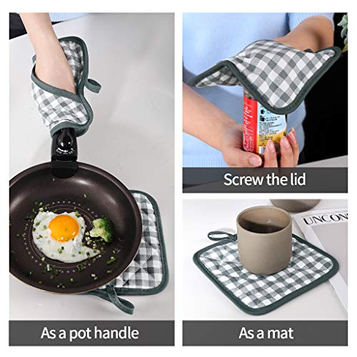 HMHP, Silicone Oven Mitts and Pot Holders 4pcs Sets Kitchen Oven Gloves High Heat Resistant Long Non-Slip Oven Mitt with Quilted Liner and Cotton Hot Pads Potholders Kitchen Baking Cooking (Grey)