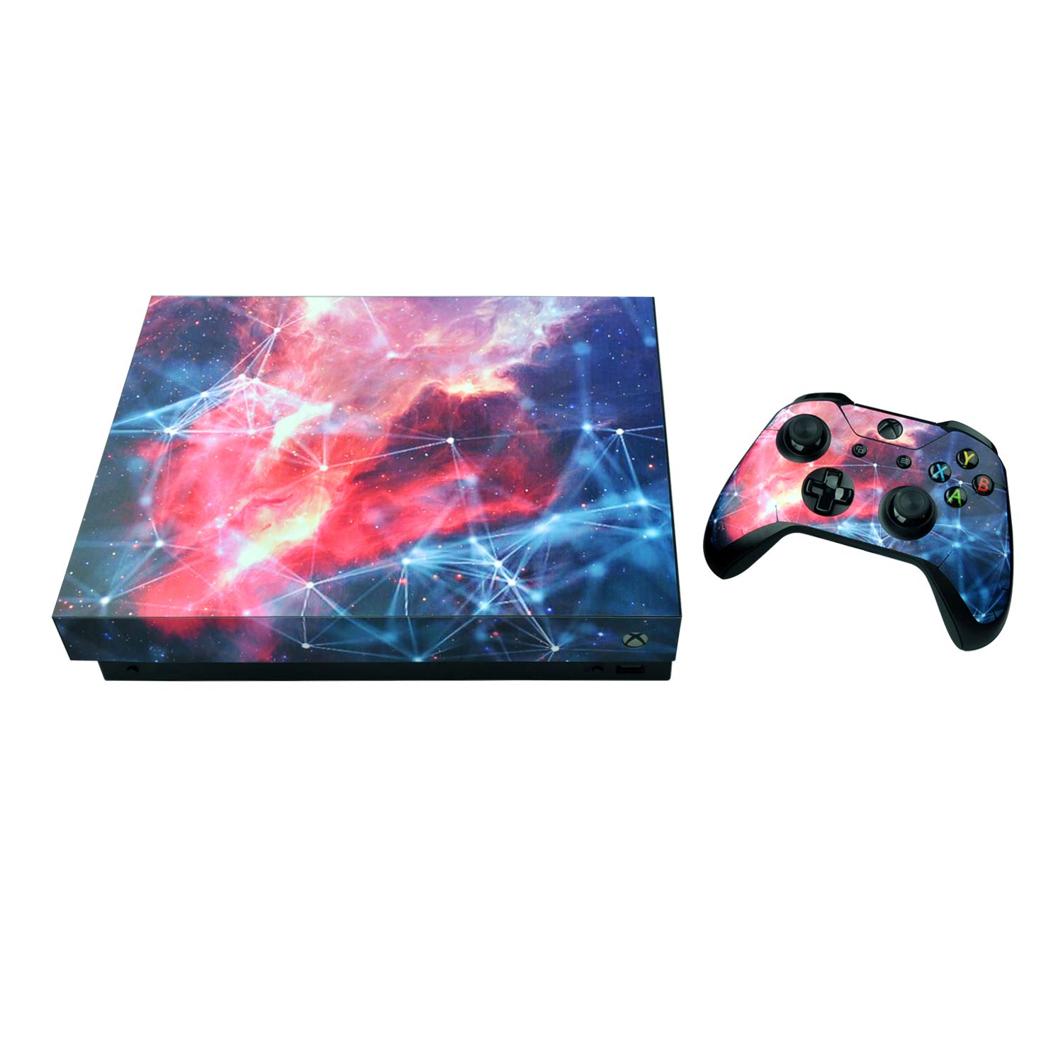 eXtremeRate Full Set Faceplates Skin Stickers for Xbox One X Console Controller with 2 Pcs Home Button Decals - Galaxy Nebula