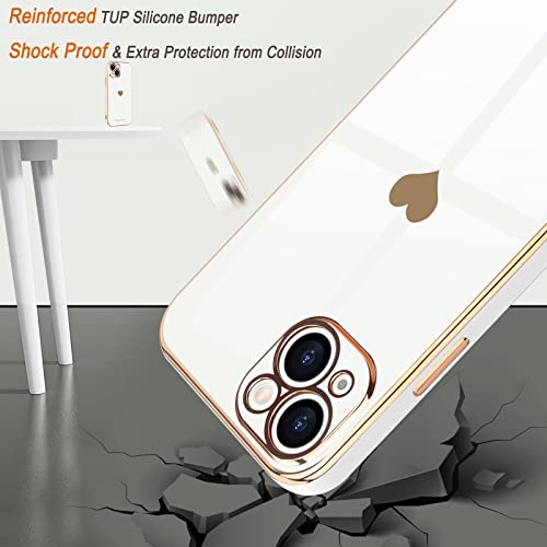 Teageo Compatible with iPhone 13 Case for Women Girl Cute Love-Heart Luxury Bling Plating Soft Back Cover Raised Full Camera Protection Bumper Silicone Shockproof Phone Case for iPhone 13, White