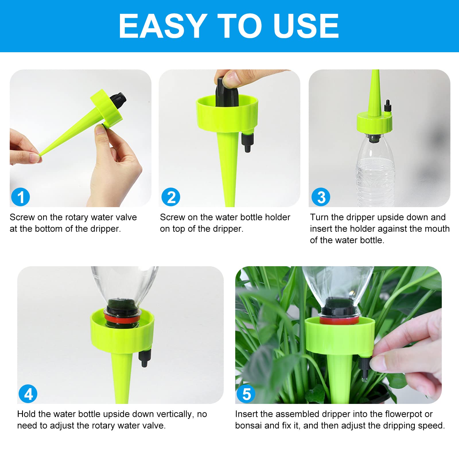 Parrots Treasure Self Watering Spikes, Automatic Plant Devices, Adjustable Drip Irrigation System with Slow Release Control Valve Switch, Suitable for Outdoor Indoor Plants