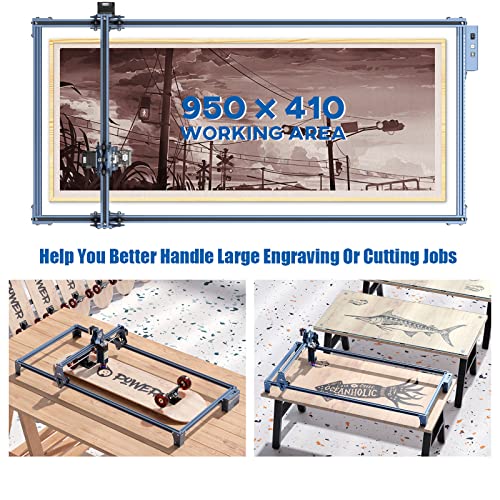 SCULPFUN S9 Laser Engraver with S9 Expansion Kit for Extension to 410 x 950mm, 90W Effect High Precision CNC Laser Cutter and Engraver Machine, Deep Cutting for 15mm Wood